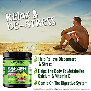 NATURELO Whole Food Magnesium Powder - Supports Stress Relief, Relaxation, Raspberry Lemon Flavor - 40 Servings | 7 oz