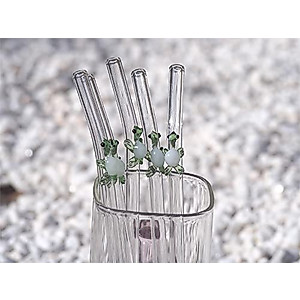 5pcs Glass Straws with Cute Turtle Bent Drinking Straws Stirring Sticks Reusable Glass Straws for Drinks Coffee Juice