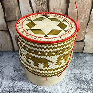 Heavens Tvcz Bamboo Sticky Laos Rice Serving Basket Elephant Handmade ''KRA-Tip'' Thai Weave Wickerwork with Vegetable Based Dye Serving Travel Picnic Keeping Sticky After Steaming Keep Sticky Warm