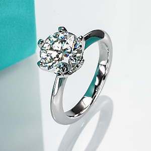 AnuClub 3ct Solitire Moissanite Engagement Ring For Women D Color Lab Diamond 18K White Gold Plated Silver Ring, Christmas Gift for Women, Christmas Gift for Women With Certificate (8, 3)