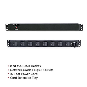 CyberPower PDU15B8R Basic PDU, 100-125V, 15A (Derated to 12A), 8 Outlets, 1U Rackmount