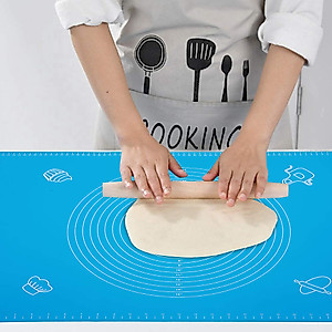 Silicone Dough Mats, Non-Slip Pastry Mats Kneading Mat with Scales Measurement Large Non Stick Kitchen Baking Mat for Rolling Kneading Dough 50 * 70 cm (Blue)