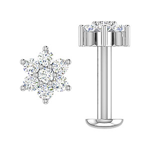 FINEROCK 1/10 Carat 7-Stone Cluster Diamond Nose Pin Stud in 18K White Gold (SI1-SI2 Clarity)