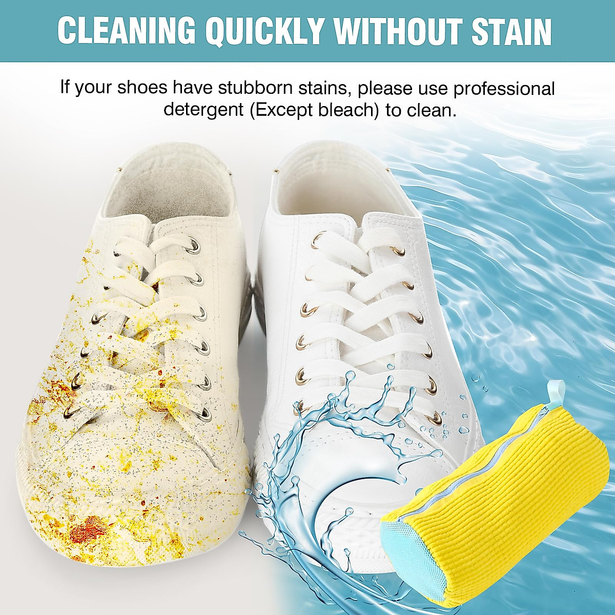 Shoe Washing Machine Bag, 2 Pack Laundry Shoe Bags for Washer and Dryer, Sturdy Zipper,Dry Net Bag Included, Reusable Shoe Washing Bag for Sneaker, Yellow 2PCS