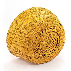 ShelterCast Dyed Seagrass Belly Basket with 8 Pompoms And Handle. (Yellow(Large))