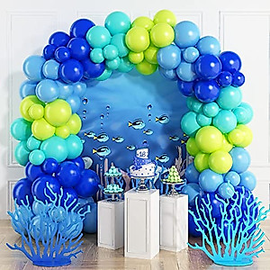 Blue Green Balloon Arch Kit, Ocean Theme Birthday Balloons 5 10 inch Blue Green Latex Party Balloons Garland Kit for Baby Shower Decorations Ocean Bachelorette Graduation Party Home Decorations