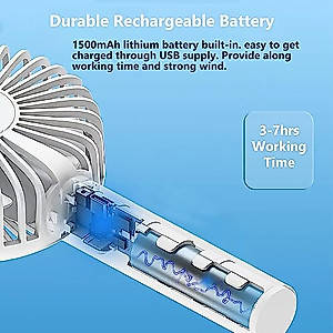 AKANDS Mini Portable Electric Fan, USB Rechargeable Handheld Fan Three-Speed Adjustment, Personal Fan with Phone Holder Base, Lightweight Fan for Stylish Girls, Women and Men Indoor Outdoor (Blue)