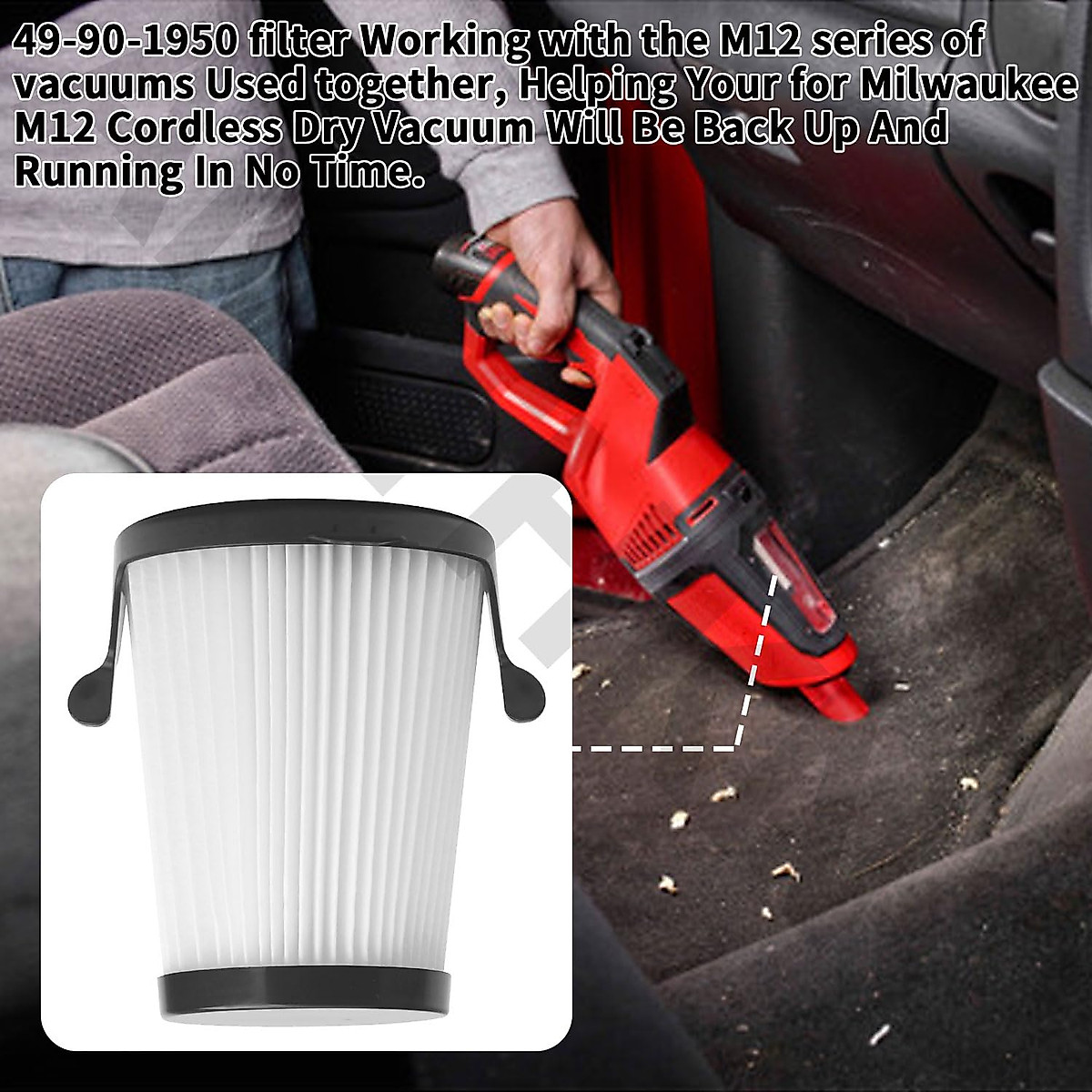 2-Pack 49-90-1950 HEPA Dry Filters Replacement for Milwaukee M12 0850-20 Compact Vacuum