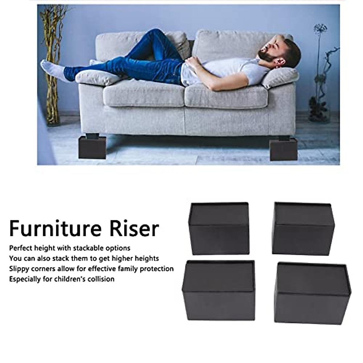 Fdit 4 Sets Furniture Riser Skid Avoidant Rubber L Shape Couch Risers Suitable for Bed Chair Washing Machine