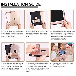 BENTOBEN case for iPad 9th / 8th/ 7th Generation 10.2 ( 2021/2020/2019) Glitter Sparkly 3 Layers Shockproof Kickstand Protective Tablet Cover, Rose Gold