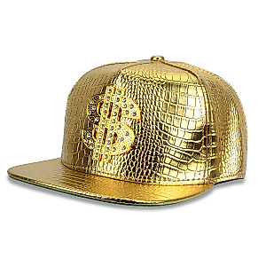 FuZhiBang NYU14 The New Crocodile Baseball caps Alloy Dollar Flat-Brimmed hat Hip-hop hat (Gold)