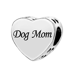 TGLS Dog Mom Charm Pet Dog Paw on My Heart Beads Compatible with Pandora Charms Bracelets