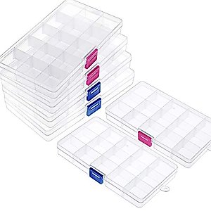 SGHUO Jewelry Organizer Box, 6 Pack 15-Grid Storage Boxes with Removable Dividers for Art and Crafts, 2 Colors