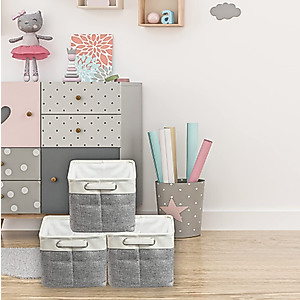 Simple Houseware Large Decorative Fabric Storage Bin Basket for Nursery, 3 Pack, Grey