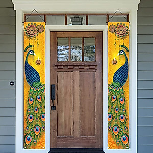 Banners,Happy Diwali Porch Banner Indian Diwali Peacock Front Porch Welcome Sign Deepawali Indian Festival of Lights Decorations-12×71''
