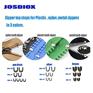 Zipper Repair Kit Metal Retainer Insertion Pin Zipper Top / Bottom Stop (3 Colors ) 13 Sets Zipper Fix Plug, Repair Down Zipper Stopper for Zipper Replacement (Size 10/8/5/3)