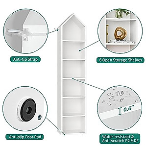 YITAHOME 73" Tall Narrow Bookshelf, Modern Open 5 Tier Bookcase, Wooden Shelf Stand for Small Spaces, Display Shelving Storage Rack for Bedroom, Living Room, Home Office, White