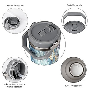 YTLKGFP 30 Oz Large Capacity Car Cup Blue Style Flowers Tumbler with Handle Straw Lid Insulated Stainless Steel Water Bottle Travel Mug Leak-proof Car Cup Keeps Cold Or Hot