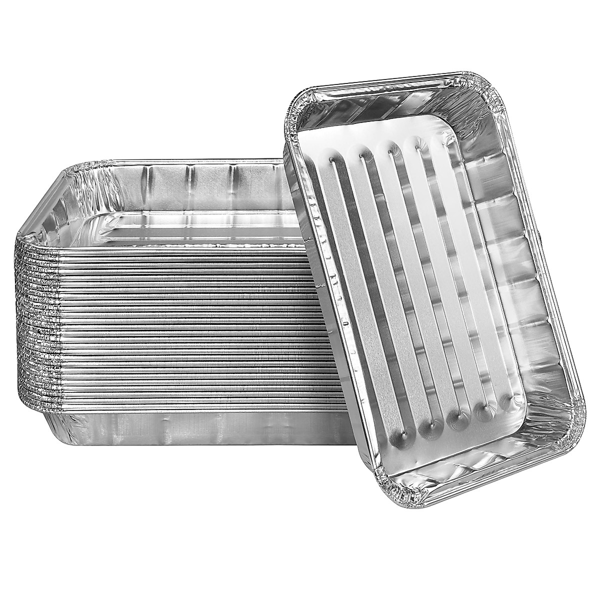 Heavy Duty Aluminum Foil Broiler Pans | Disposable Nonstick Oven Broiling Roaster Pan for Burgers, Steaks, Bacon, Roasts, Vegetables | 13 x 9 Inch Rectangular Prep Trays | 25 Pack