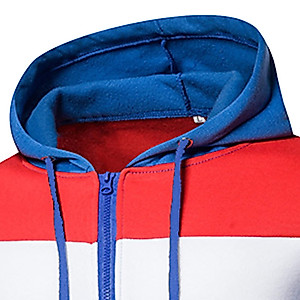 Maiyifu-GJ Men Zip Up Color Block Hoodies Blend Fleece Long Sleeve Sweatshirt with Kanga Pockets Zip Front Slim Hooded Hoodie (Blue,Large)