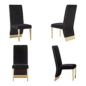 AZhome Dining Chairs Black Velvet Kitchen Dining Room Chair Contemporary Upholstered Chairs with Gold Legs Set of 4