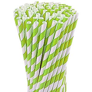 Biodegradable Paper Straws, 300 Pieces Pack,Light Green Stripe Disposable Drinking Straws,Eco Friendly Christmas Party Supplies, Birthday, Wedding,christmas straws