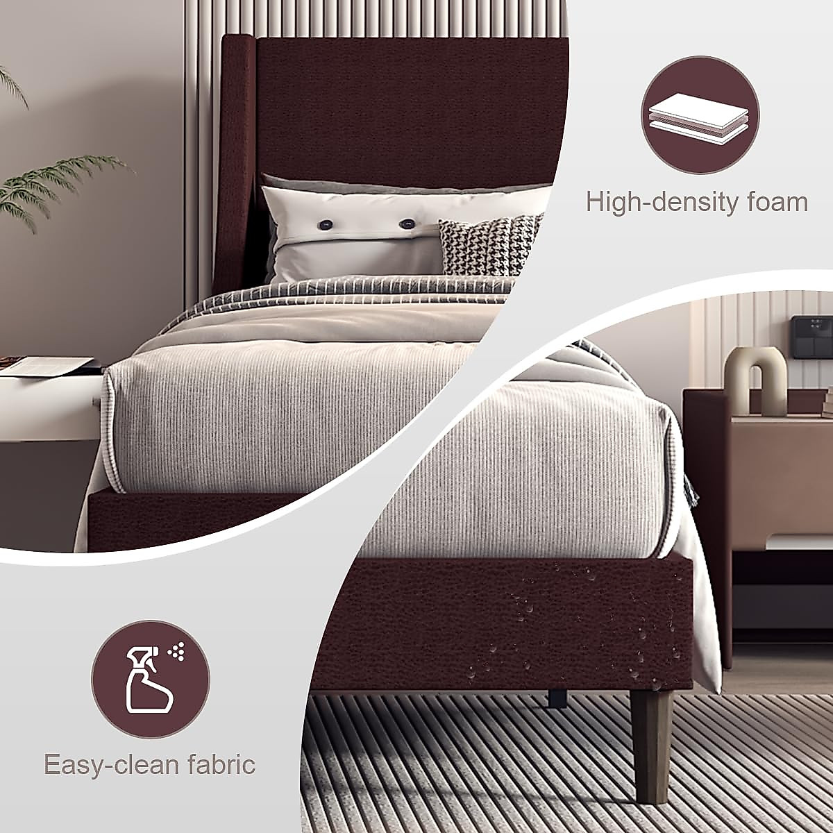 Akeacubo Bed Frame with Button Tufted Headboard,Faux Leather Upholstered Mattress Foundation,Platform Bed Frame,Wooden Slat Support,No Box Spring Needed,Easy Assembly (05, Queen)