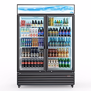 JAE Double Doors Merchandiser Refrigerator, Low-E Tempered Glass Display Refrigerator, Auto-defrost Upright Beverage Cooler w/Digital Temp. Control, R290 Eco-friendly Compressor, ETL, 31.1 Cu. Ft