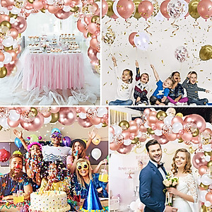 Rose Gold Balloons Garland Arch Kit, 96 Pack Birthday Party Decorations Supplies Set, Balloons w/ 2 Foil Fringe Curtains & 1 Sequin Table Runner, for Bridal, Baby Shower, Birthday, Graduation,