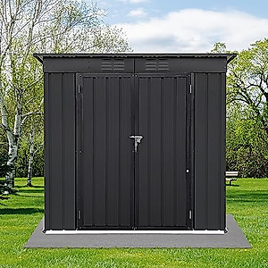 BOVONO 8'x6' Outdoor Storage Shed, Metal Storage Shed Large with Lockable Door, Outdoor Sheds Storage Tools House for Garden Backyard Outside Patio (Black)