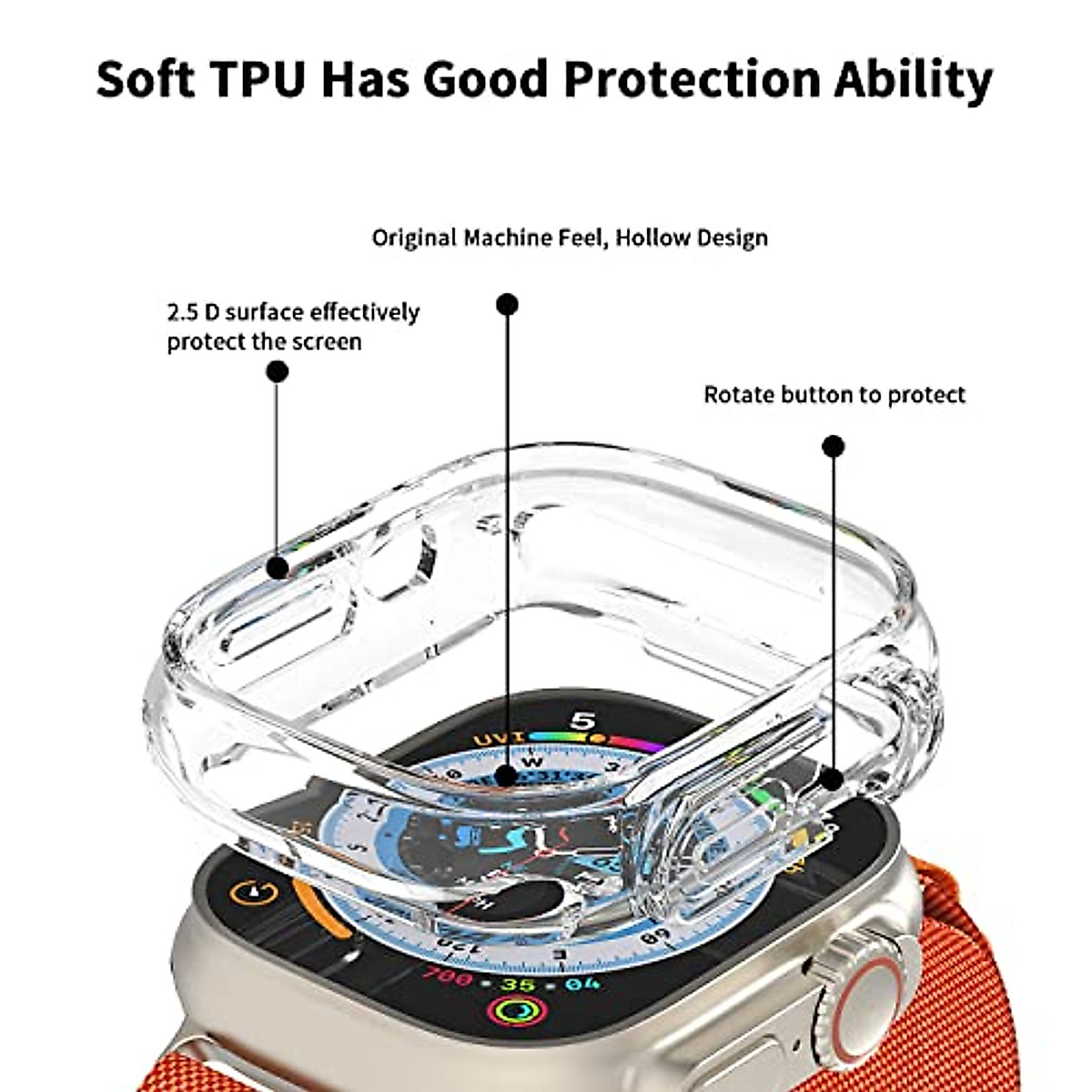 [2 Pack] Penom Compatible for Apple Watch Ultra Case 49mm Bumper Cover, Soft TPU Shockproof Protective Scratch-Resistant Frame for iWatch Series 8 Ultra 49 MM [No Screen Protector]- Clear