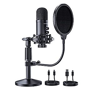 SOOMFON USB Computer Microphone Condenser Podcast Microphone for PC, Recording, Gaming, Streaming, Upgraded Mic with Height Adjustable Stand, Headphone Output, Gain and Volume Knob