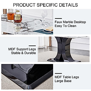 Pvillez 63" White Faux Marble Dining Table, Modern Kitchen Table for 4 6 People, Rectangular Dinner Room Table Marble Sintered Stone Top & Black Curved X Shape Pedestal Table for Dining Room Kitchen