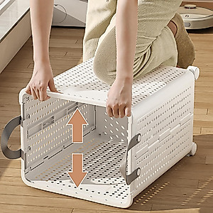 WUSILILU Dirty Clothes Hamper with Wheel, 14.8 * 12.2 * 19.7in PP Folding Laundry Hamper Large Rolling Clothes Basket Organizer for Closet, Laundry Room, Dormitory, Bedroom, Bathroom (White, Small)