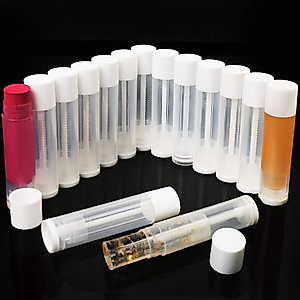 LotFancy Lip Balm tubes Empty, 60PCS 5.5ml (3/16 Oz), Clear Lip Balm Container Tubes with White Caps, BPA Free & Leak Free, Refillable