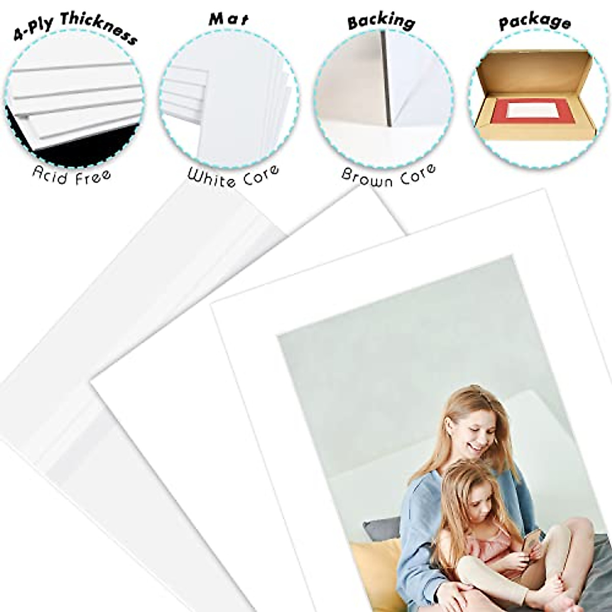 Golden State Art, Pack of 10 White Pre-Cut 5x7 Picture Mat for 4x6 Photo with White Core Bevel Cut Mattes Sets. Includes 10 High Premier Acid Free Bevel Cut Matts & 10 Backing Board & 10 Clear Bags