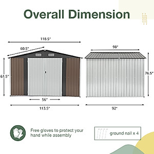 OC Orange-Casual 10 x 8 FT Outdoor Storage Shed, Metal Garden Tool Shed, Outside Sheds & Outdoor Storage Galvanized Steel w/Lockable Door for Backyard, Patio, Lawn, White