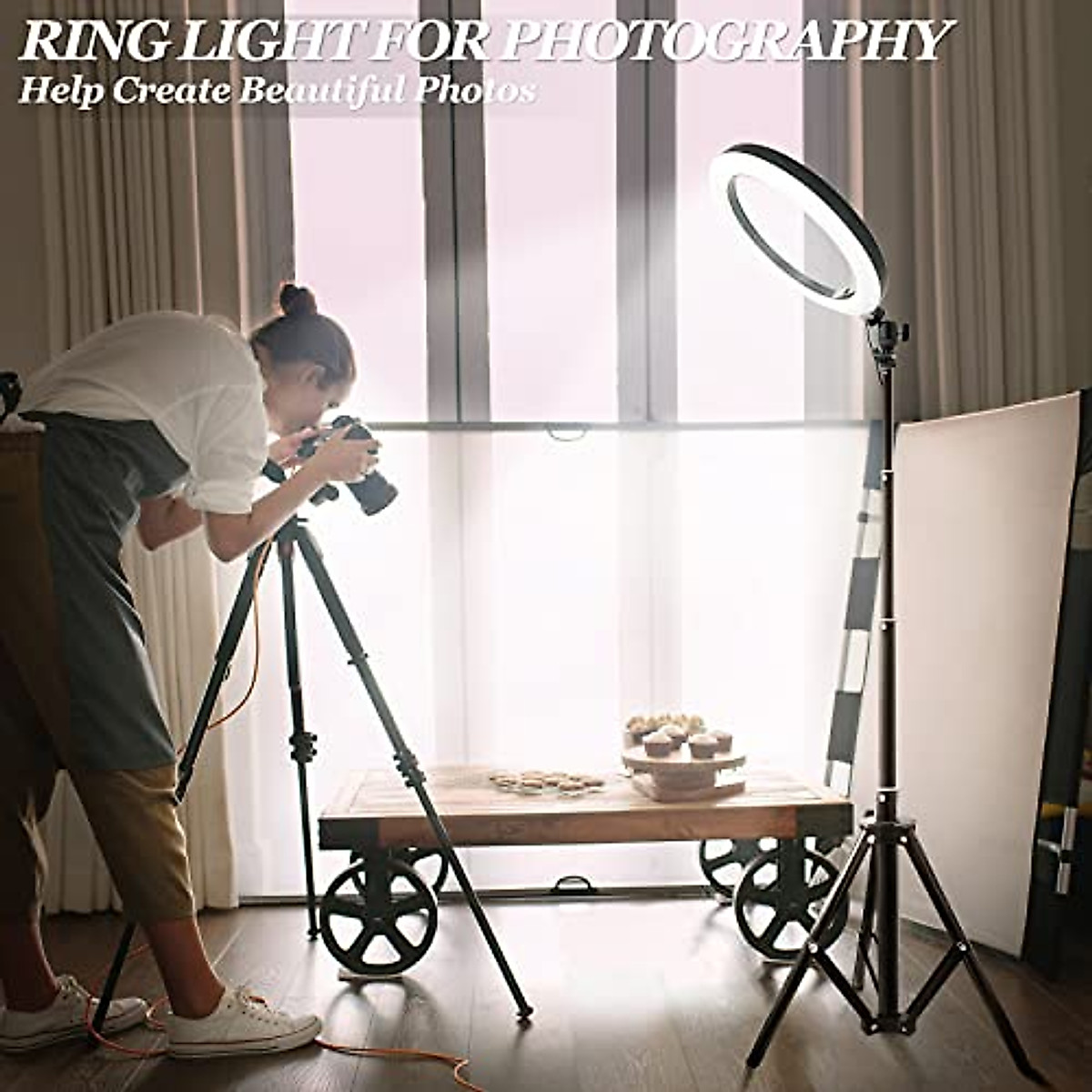 Phone Holder, 10.2" Selfie Ring Light with 65" Adjustable Tripod Stand, Dimmable LED Ring Light Kit for Tiktok/YouTube/Makeup/Photography,Selfie Stick and Ring Light 2 in 1