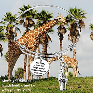 AKTAP Giraffe Gifts Giraffe Jewelry Aim High Stand Tall Laugh Loudly and Be Who You Truly Are Giraffe Keychains