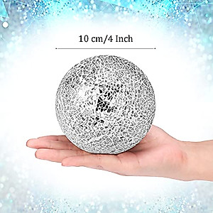 Patelai 6 Pieces 4 Inch Mosaic Sphere Balls Decorative Glass Balls Decorative Orbs Table Centerpiece Balls Round Glass Ball Bowl Filler for Bowls Vases Dining Coffee Table Decor (Silver)