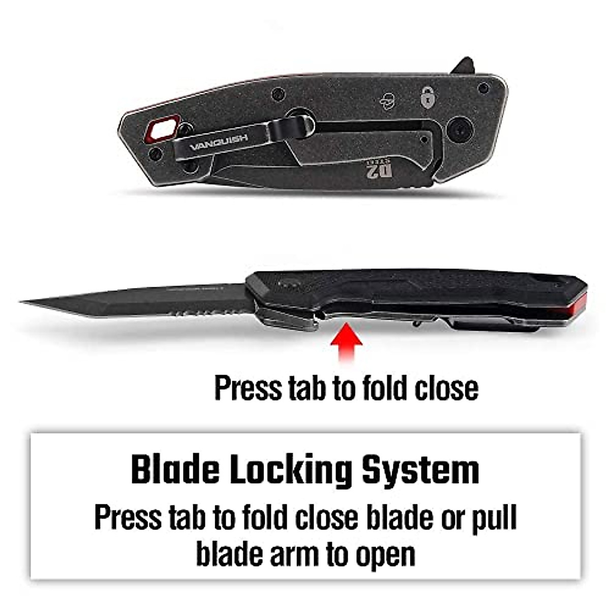 VANQUISH Folding Pocket Knife with 3 Inch Serrated Steel Blade for Survival Hunting Camping Fishing Hiking Adventure Self Defense Small Utility Pocket Knives with Clips for Men/Women Dad Husband(6052)