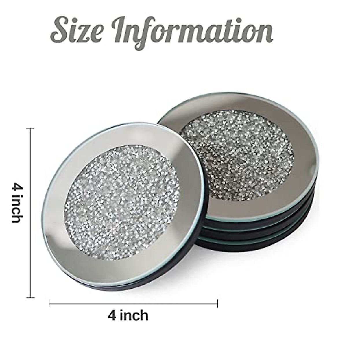 LXARTZJ Glass Mirrored Coaster Set of 8 Diamond Crystal Coasters Silver Cup Mat for Restaurant Kitchen bar Dining Table