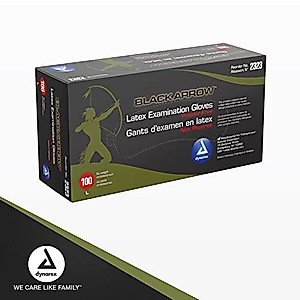Dynarex Black Arrow Disposable Latex Exam Gloves, Powder-Free, Used in Healthcare and Professional Settings, Law Enforcement, Tattoo, Salon or Spa, Black, Large, 1 Box of 100 Gloves