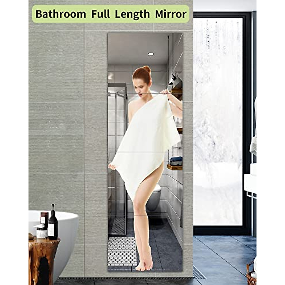 nosplit Unbreakable Gym Mirrors for Home Wall,Kids Safe Shatterproof Full Length Workout Extra Thick1/8 48''x12'',Child Acrylic Plastic Non Glass Long Body Mirror, Bedroom Door Tiles, Silver