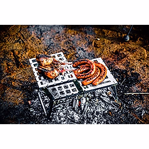 Viator Outdoors Campfire Grill Grate for Camping Cooking – Heavy Duty Food Grade Stainless Steel Over Fire Pit Grill – Foldable Griddle for BBQ, Cooking, Heating – Portable Carry Bag Included