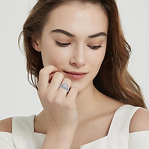 Yaresul 3.45ct Round Halo Women's Engagement Ring Sets 925 Sterling Silver Stackable Half Eternity Wedding Bands Stackable Cubic Zirconia Wedding Bands Rings Women Bridal Set Size 5