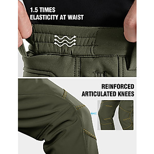 FREE SOLDIER Men's Fleece Lined Outdoor Cargo Hiking Pants Water Repellent Softshell Snow Ski Pants with Zipper Pockets (Army Green 40W x 32L)