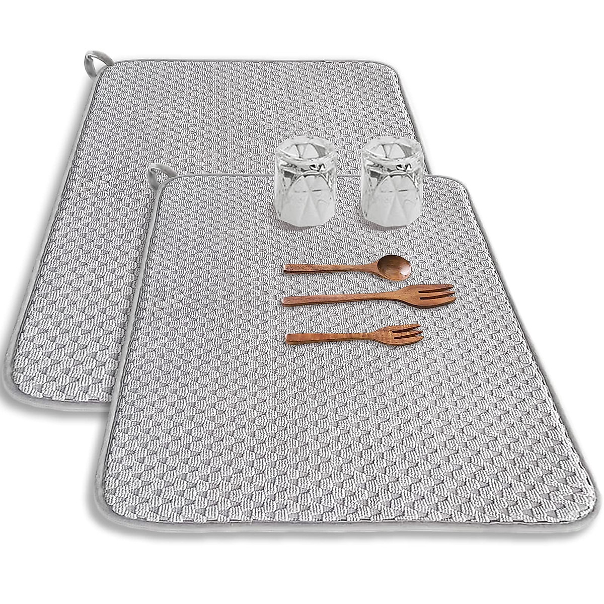 2 Pack Microfiber Dish Drying Mat,24*17 inch Absorbent Dish Drainer Kitchen Counter,Large Size Dish Drying Pad for Countertops,Sinks,Draining Racks(Gray)