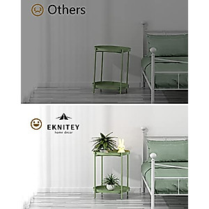 EKNITEY 2 Tier End Table - Metal Side Table Waterproof Small Sofa Coffee Side Tables Bedroom Indoor Outdoor with Removable Tray for Living Room Bedroom Balcony and Office (Atrovirens)