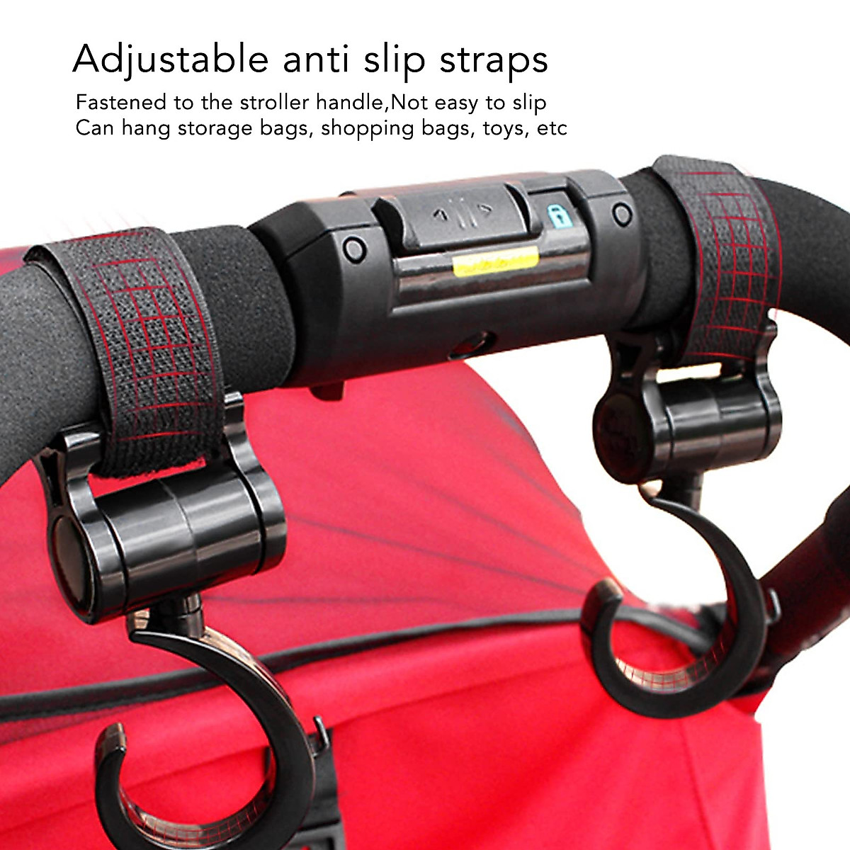 4Pcs Stroller Hooks Baby Carriage, Multifunctional Stroller Hooks for Hanging Shopping Bags Backpack, 360° Rotatable Universal Hook Clips to Hang Purse Bag